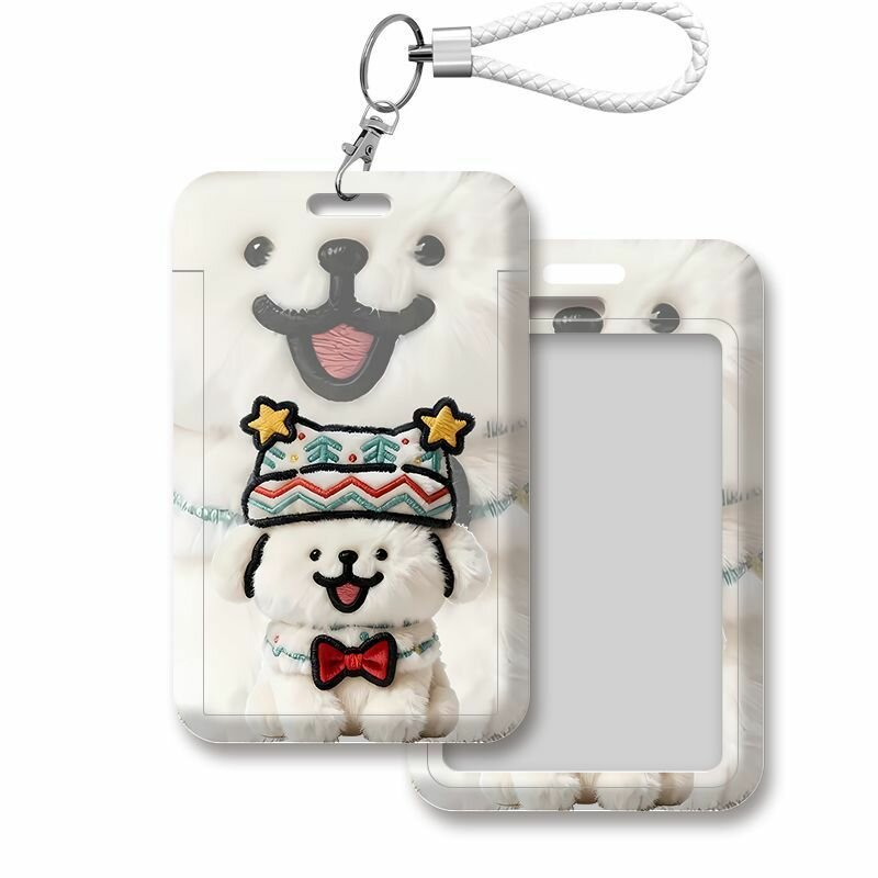 Печатный плюшевый линейный щенок, рождественская шапка, держатель для карт, держатель для автобусных карт, держатель для доступных карт, удостоверений личности, студенческих карт