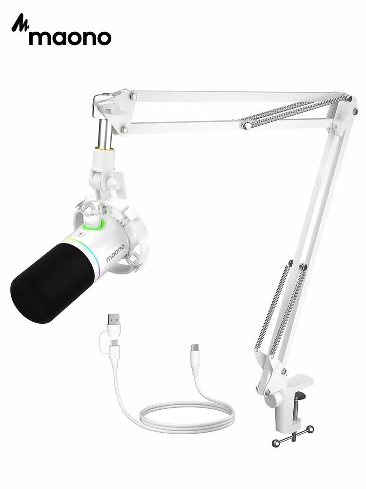 Динамический микрофон Maono PD200XS, интерфейс USBC/XLR, включая пантограф микрофон для компьютера