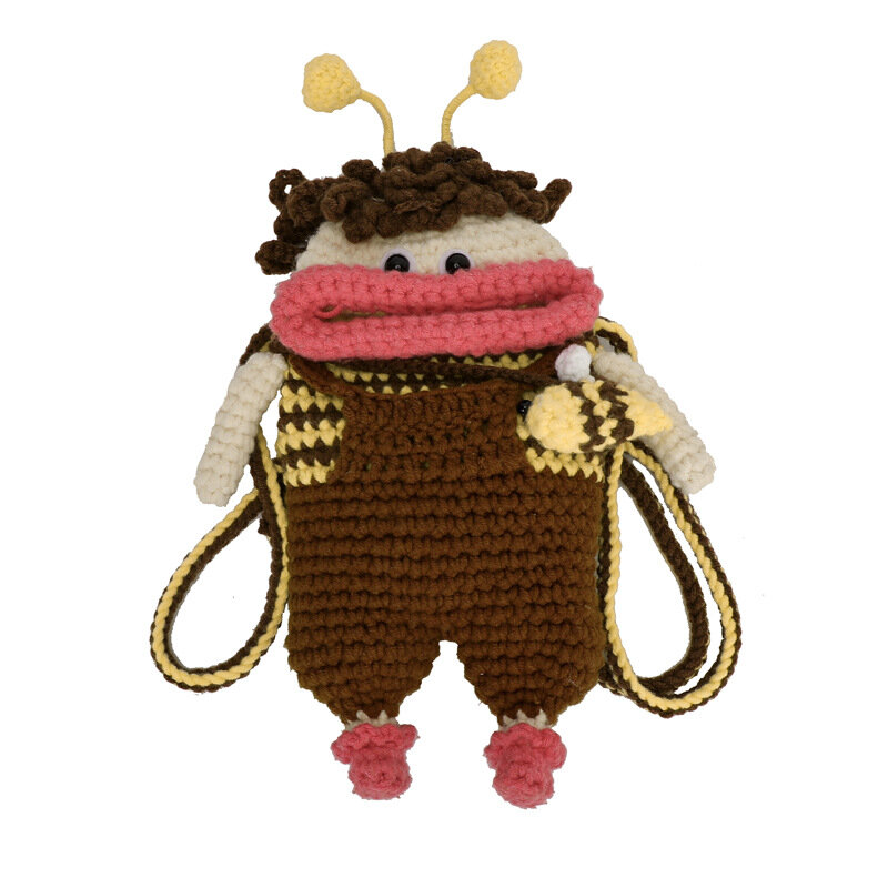 Готовая ручная вязаная сумка, сумка для телефона в виде сосиски, сумка с головой лапши быстрого приготовления, необычная, уродливая, милая сумка из пряжи, плюшевая кукла, сумка через плечо