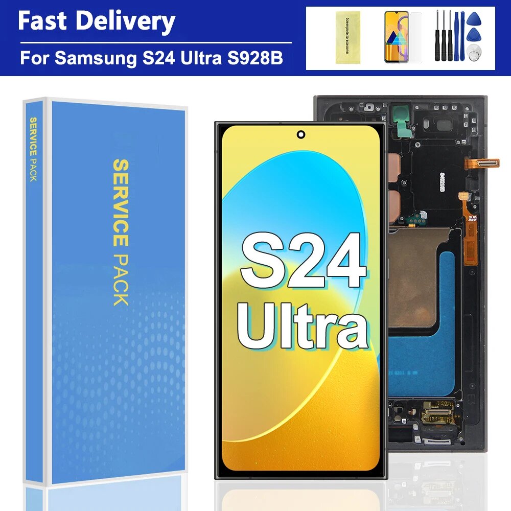 AMOLED для Samsung S24 Ultra ЖК-дисплей, рамка преобразователя сенсорного экрана в сборе, совместимая с S928 SM-S928B SM-S928U EU Black Frame