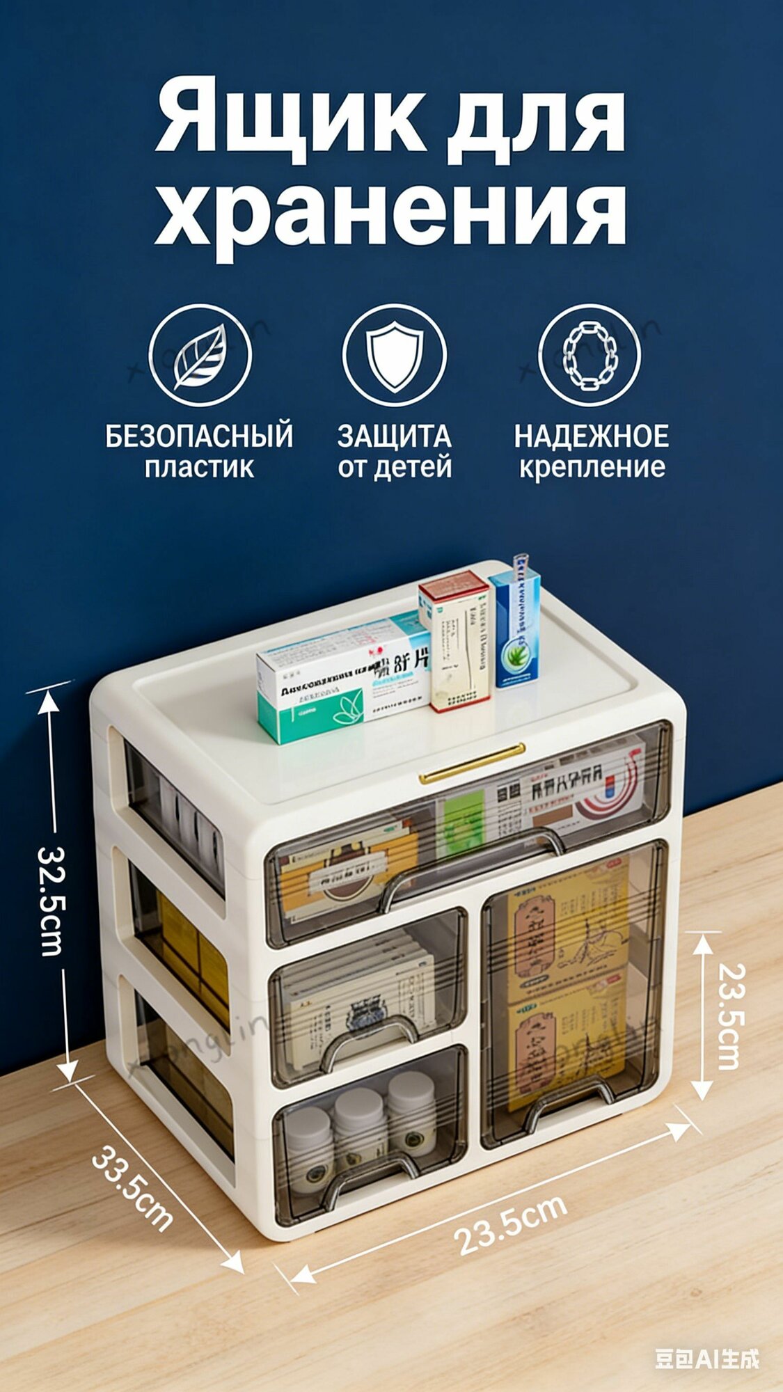 Кофр для хранения вещей, 33.5 см х 23.5 см х 32.5 см , 1 шт