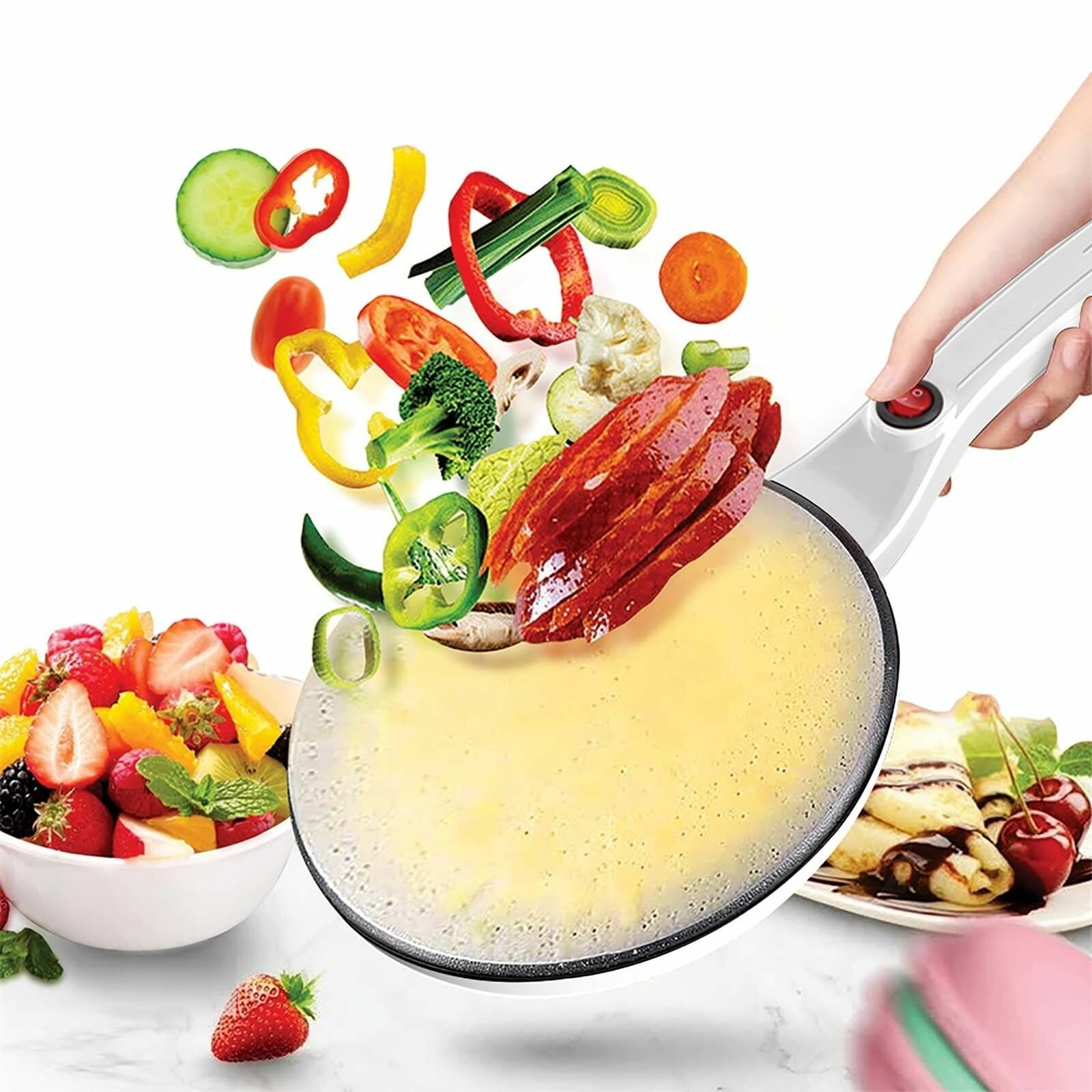 Электроблинница , миска для теста, лопатка, термостойкая ручка с выключателем, электрическая погружная беспроводная блинница с антипригарным покрытием