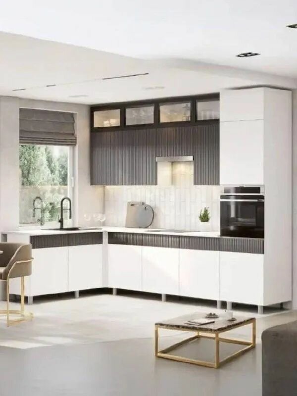 Угловая кухня София МДФ/ЛДСП 3,0х1,8м белый бланж/графит со столешницей правая