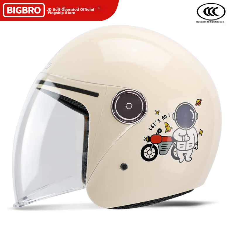 BIGBRO KY163 Astronaut 3C Motorcycle Helmet, Unisex Riding Electric Bike All-Season Half Helmet