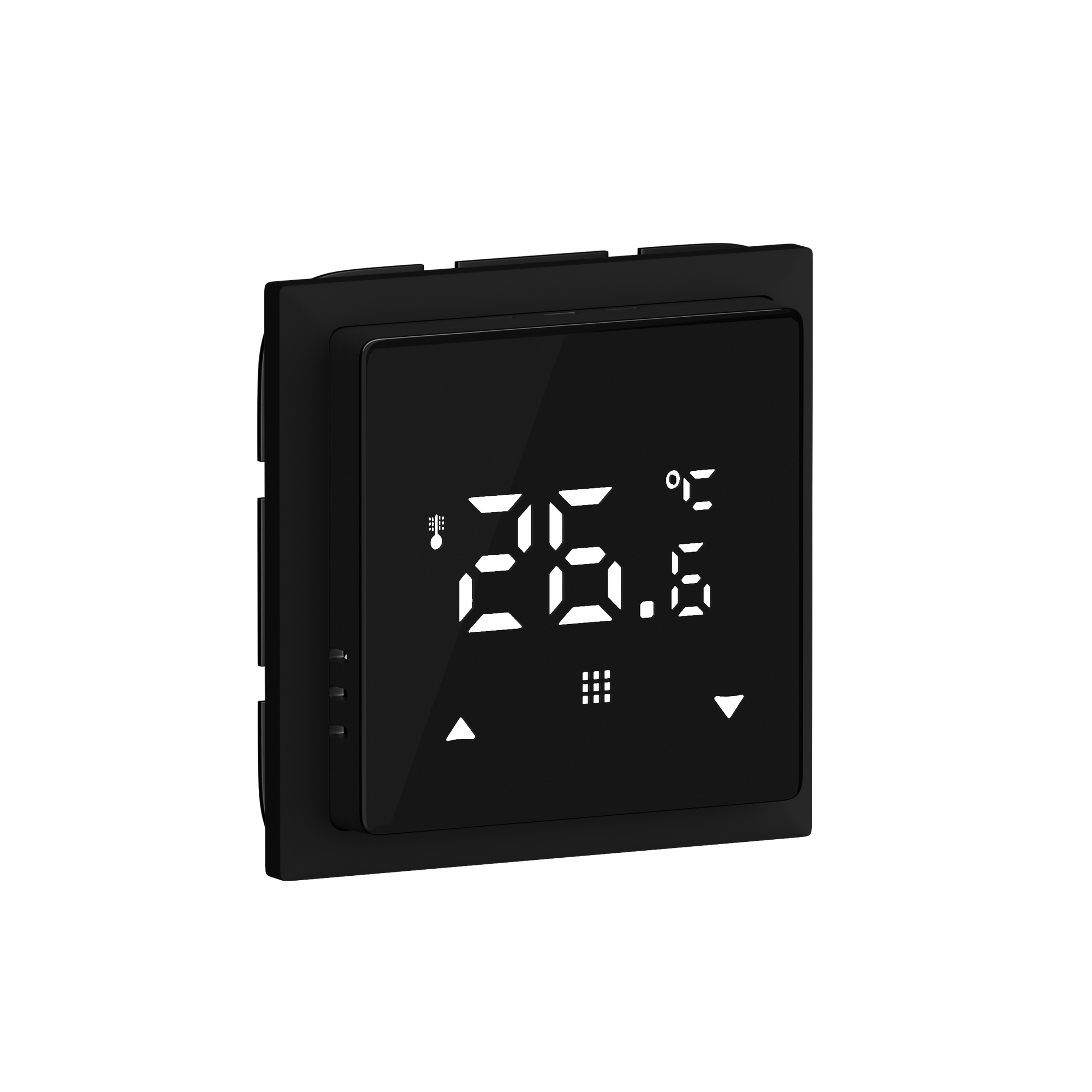 Термостат с датчиком температуры, программируемый, 16A, с чёрным стеклом 55х55мм, цвет матовый карбон, серия R98, Donel