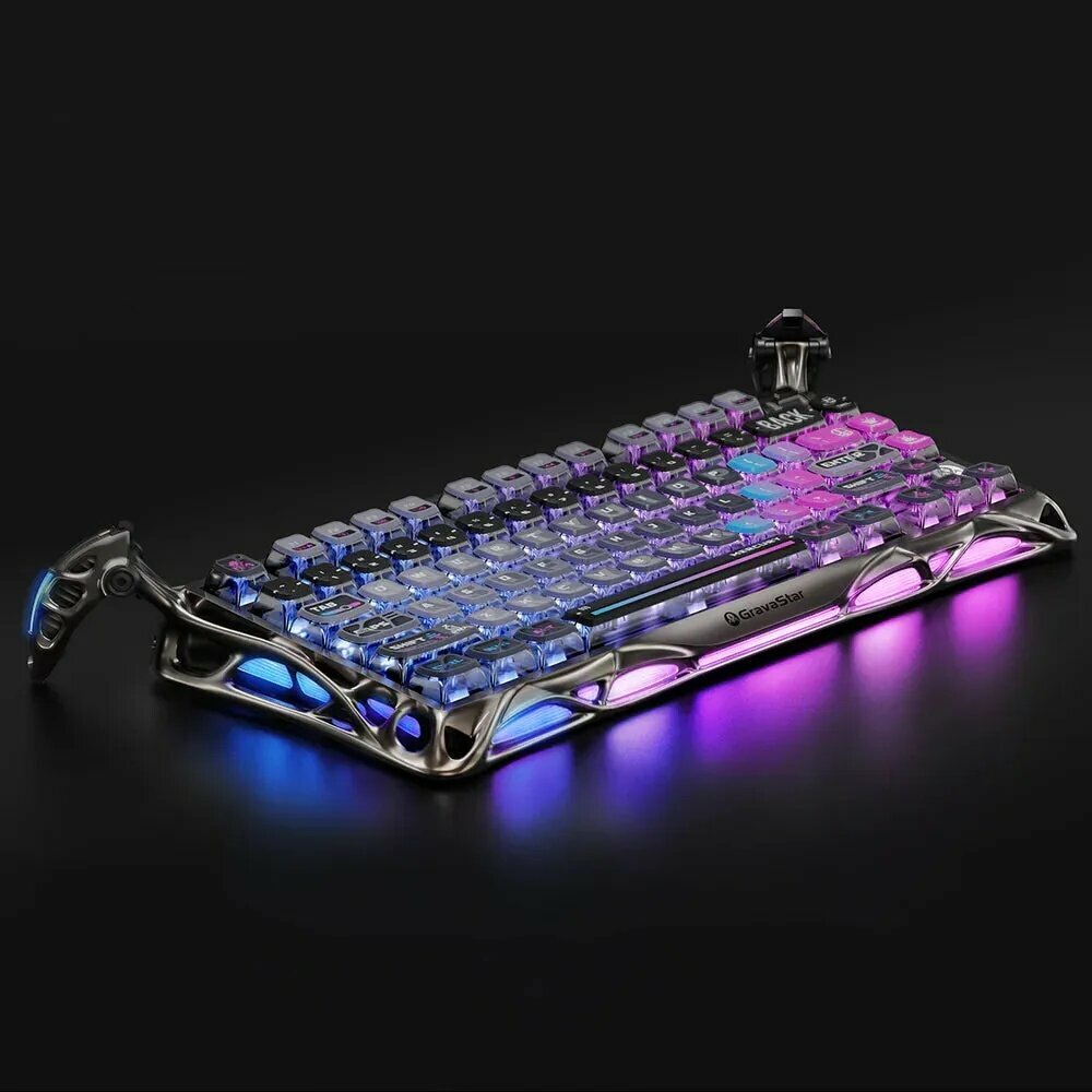 Игровая клавиатура беспроводная Gravastar Mercury K1 Pro Cyberpunk, Английская раскладка, черный, пурпурный