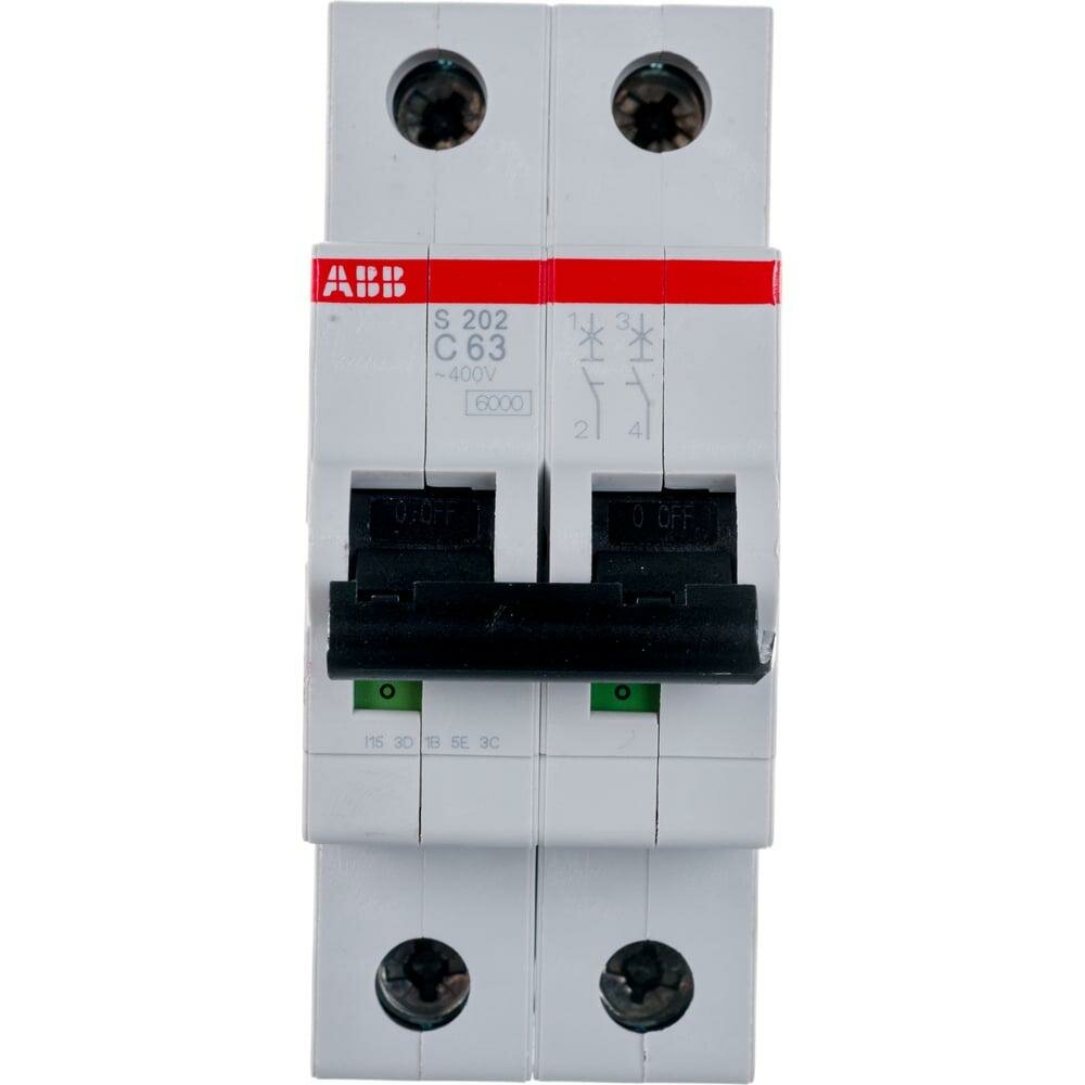 Автоматический модульный выключатель ABB 2п C S202 6кА 63А 2CDS252001R0634