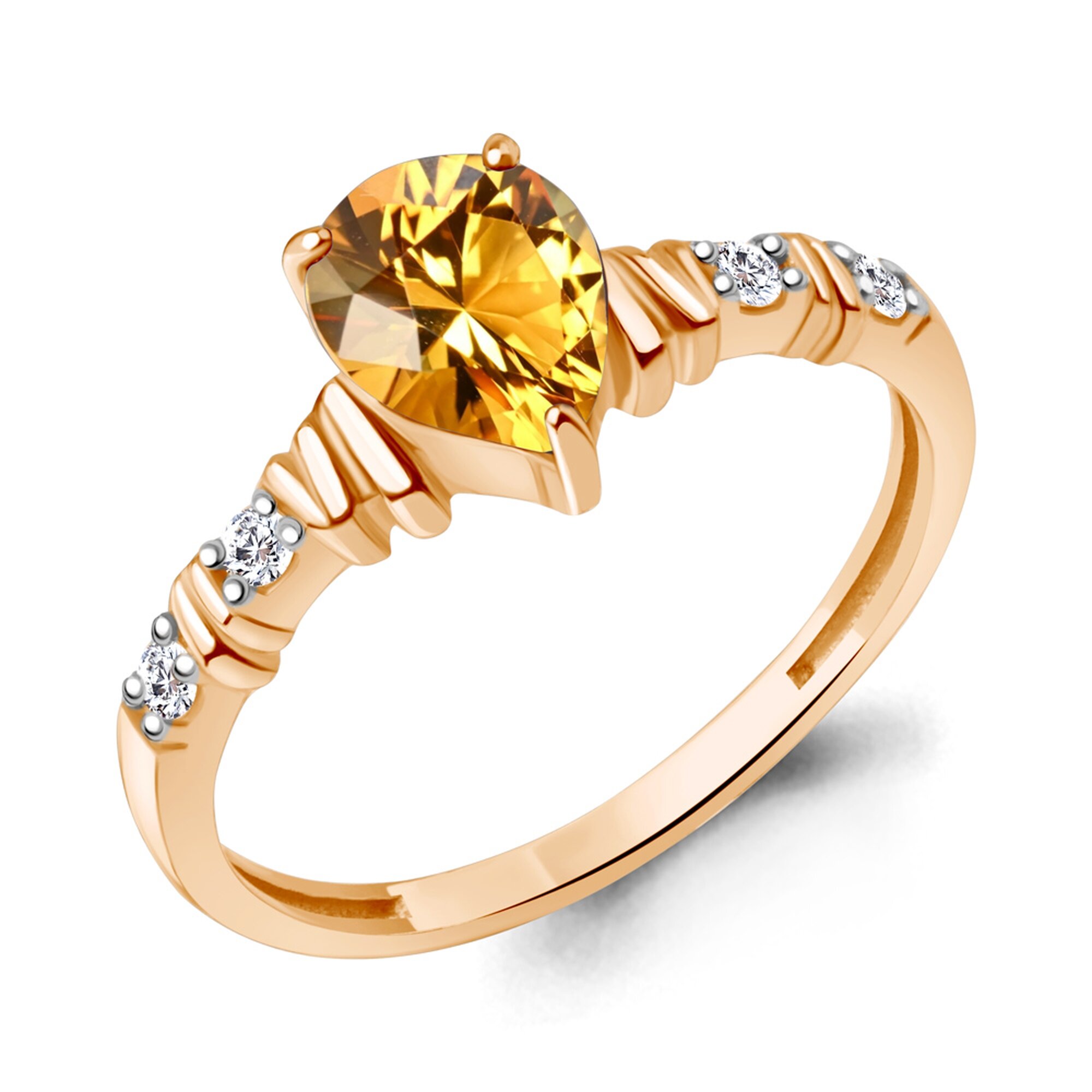 Кольцо, серебро, 925 проба, золочение, цитрин, фианит