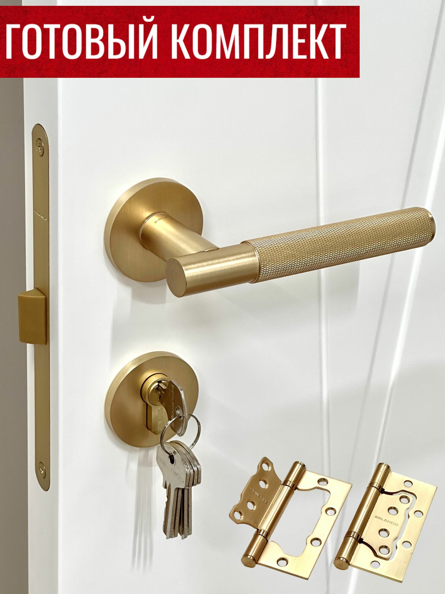 Дверные ручки Salendo SL-13-R5 MSG + Замок P1885-ET MSG + Накладки на личинку замка SL-ET-R5 MSG + Личинка для замка ключ/завертка 60K/V-MSG + Дверные петли бабочки SL 100X75X2,5-2BB MSG _ 2 шт.