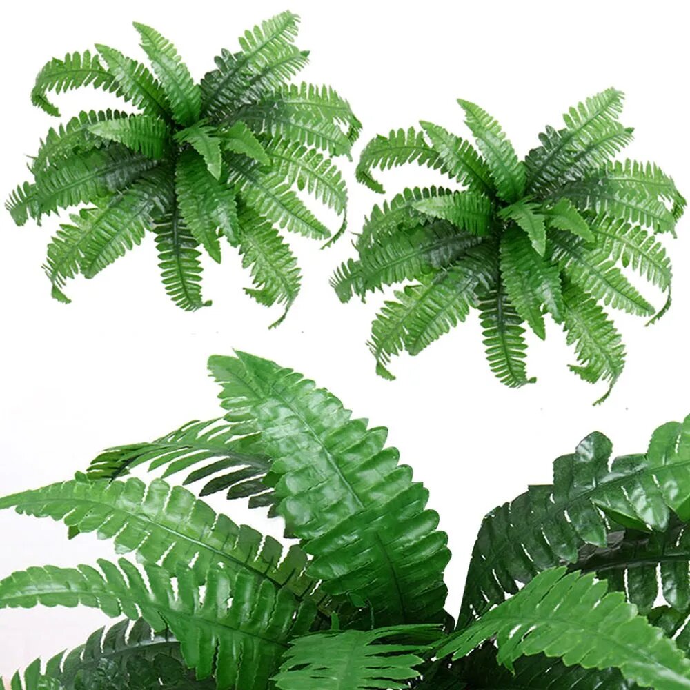 Искусственные листья папоротника 2 штуки, 24 листа, длина 54 см, зелёные