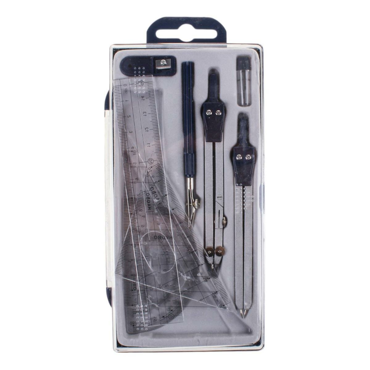Готовальня профессиональная 9 предметов: металлический циркуль, грифели, измеритель, 4 линейки, синий футляр
