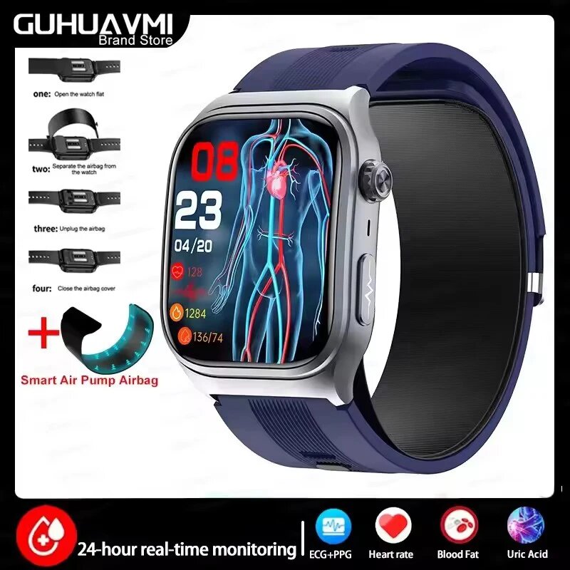 GUHUAVMI умные часы мужские, синий, 24/7 мониторинг