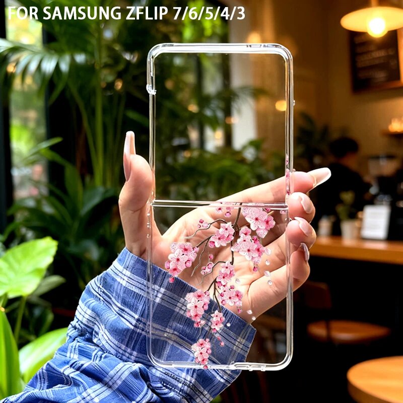 Прозрачный чехол Style 6 для Samsung Galaxy Z Flip 3/4/5/6/7 с цветами сакуры