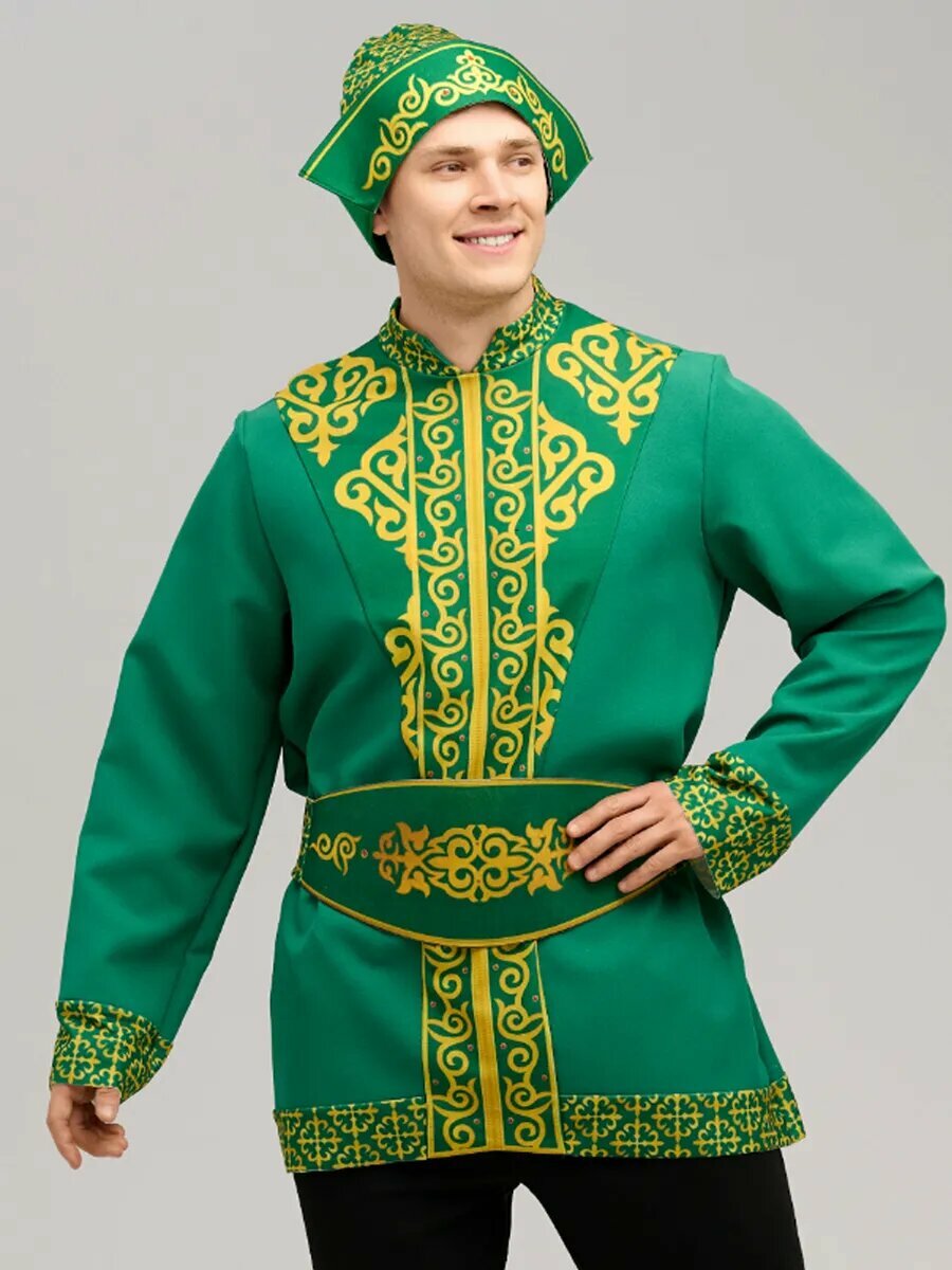 Карнавальный костюм казаха взрослый народный, зеленый, M/L (48-50)