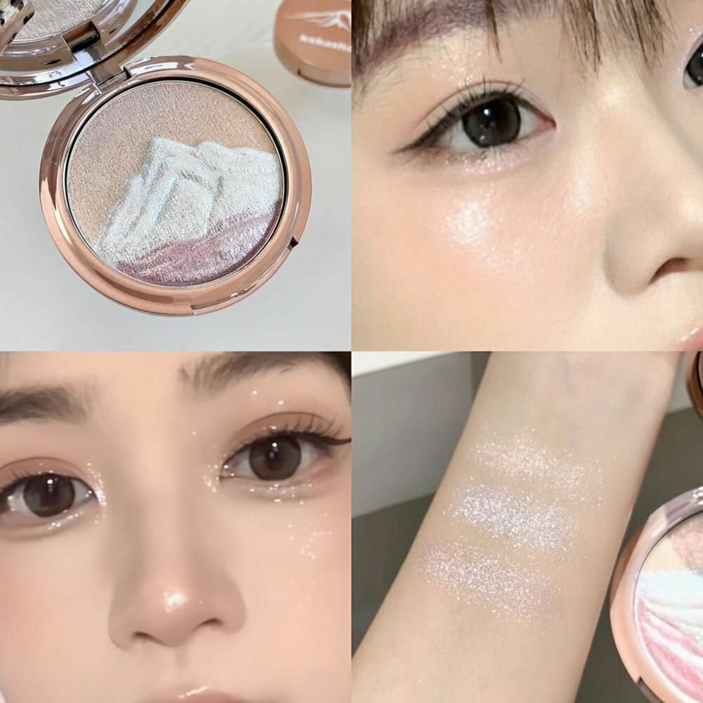 Рассыпчатая хайлайтер-пудра Kakashow "Золотые горы", влажное сияние, стойкая, водостойкая