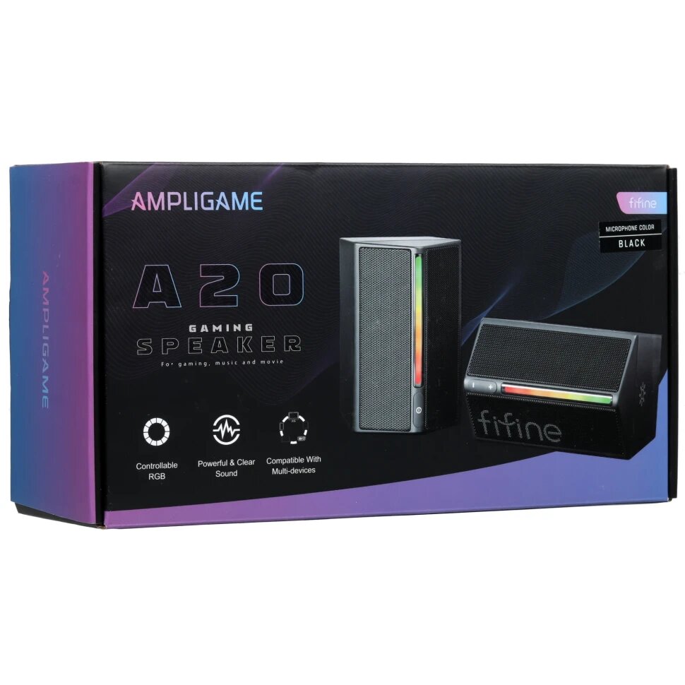 Колонки Fifine A20 черный, RGB, Стереосистема, jack 3.5 мм, 2.0