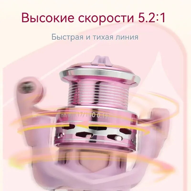 HongDiJia Катушка безынерционная 2000S розовая с передним фрикционом и запасной шпулей для спиннинга и фидера — фото 1