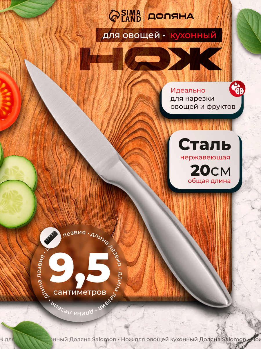Нож для овощей кухонный Доляна Salomon, длина лезвия 9,5 см, цвет серебристый
