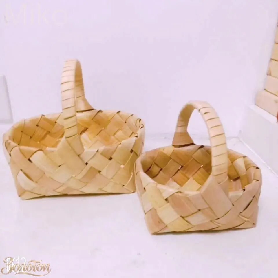 Берестяная корзинка с ручкой для сбора грибов, трав, ягод, для подарка. Лукошко плетёное из бересты малое, корзина деревенская для фотосессии