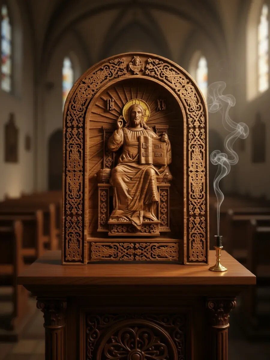 Освященная Икона И. Христа «Спас на Престоле» из дуба