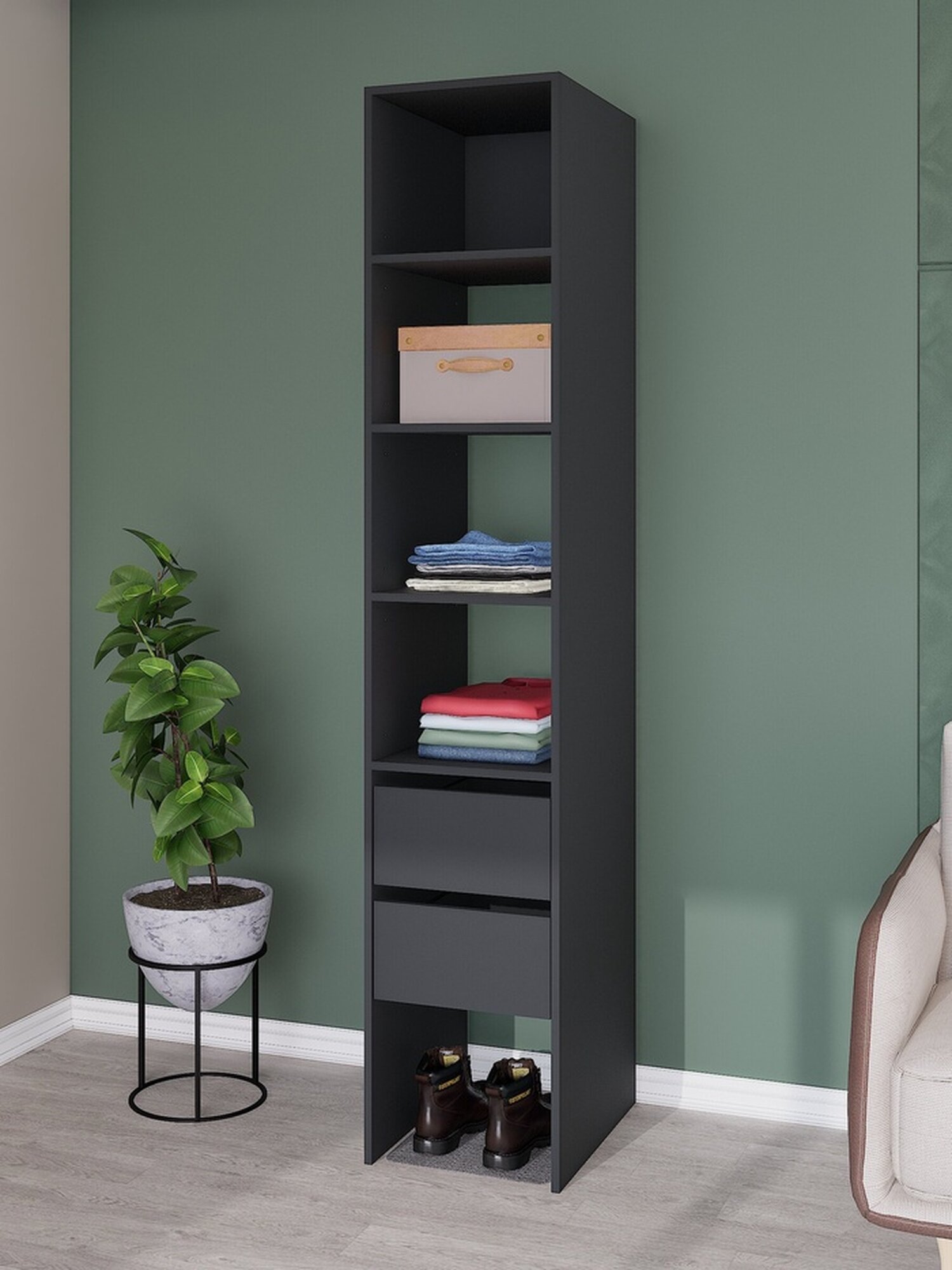 Стеллаж модульной гардеробной системы «Модус», 2090×400×520 мм, цвет графит