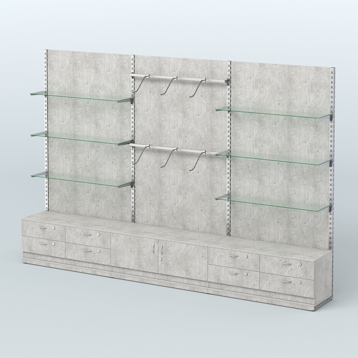 Система элегант №10 пристенная с ДСП и тумбами Т14 и Т21 (3600 мм), Метрополитан Грей