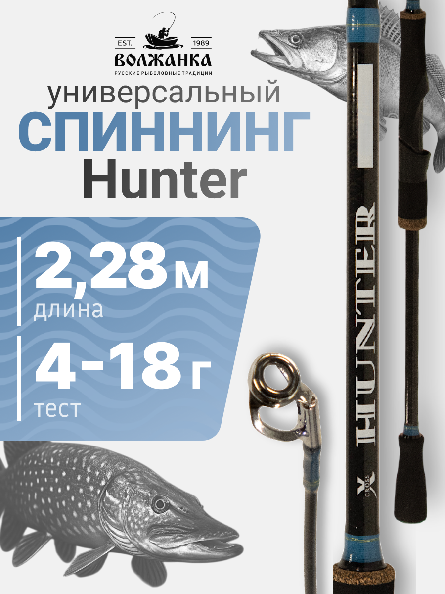 Спиннинг "Volzhanka Hunter" тест 4-18гр 2.28м (2 секции)