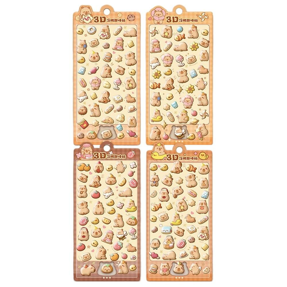 Рельефные наклейки, 4 листа объемных наклеек, детские мультяшные наклейки, милые наклейки с животными для чехлов для телефонов, блокнотов и скрапбуков.