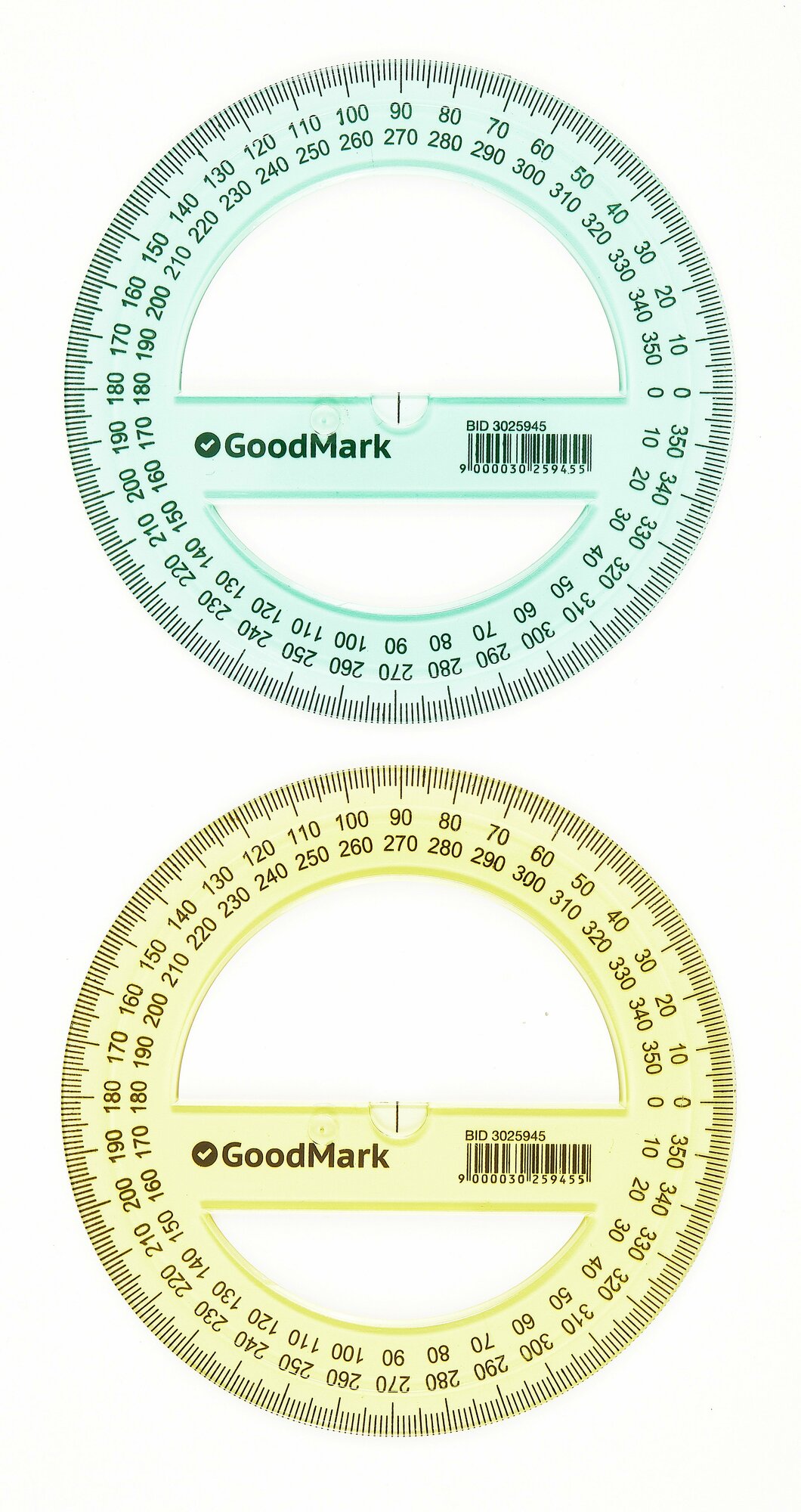 Транспортир 12 см 360°, пластик, в ассортименте, GoodMark