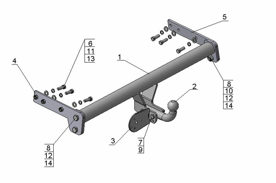 Фаркоп для Ford S-MAX 2006-2015 Тип шара: A. Нагрузки: 1000/75 кг, FD 15