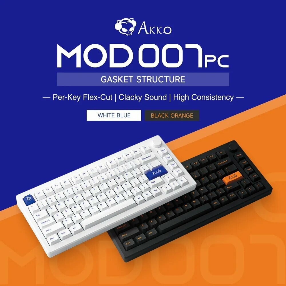 AKKO Игровая клавиатура беспроводная Akko MOD007B PC сине-белая механическая клавиатура с тремя режимами работы, RGB, 82 клавиши, US, с возможностью горячей замены, (Akko V3 Piano Pro), Английская раскладка, белый, голубой