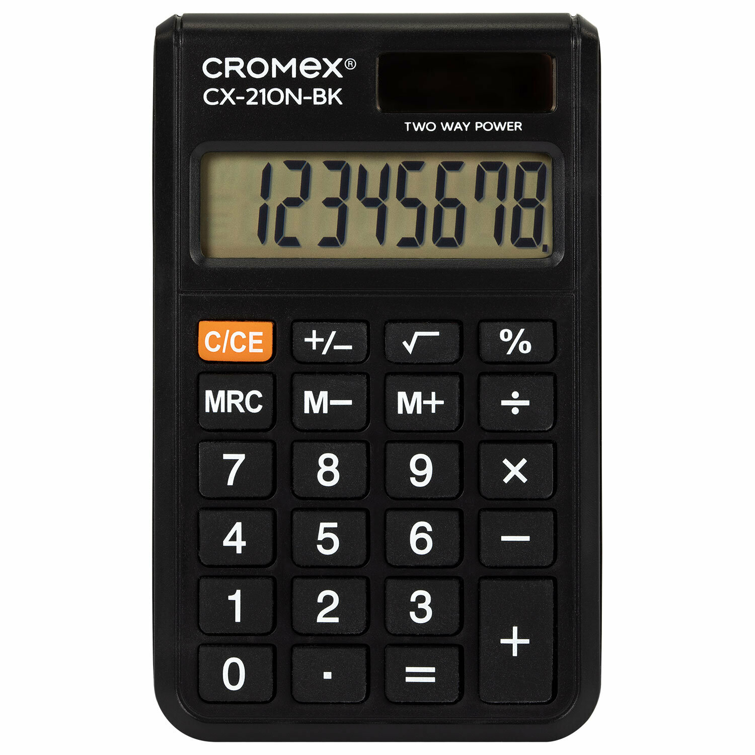 Калькулятор CROMEX CX-210N-BK, карманный, 96х62 мм, 8 разрядов, двойное питание, черный 273834