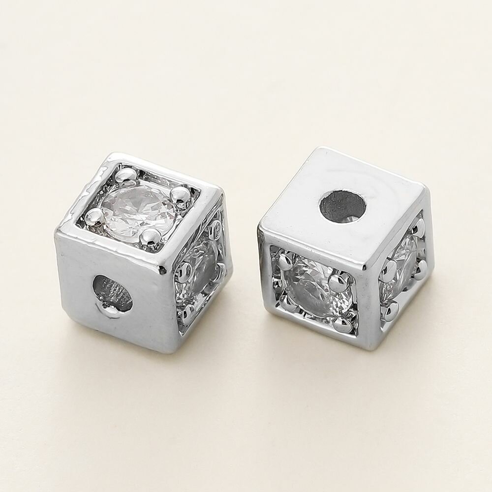 Разделитель для бусин, Форма квадрат.4 шт. / спейсер, 5*6*6 мм, цвет родий+белый