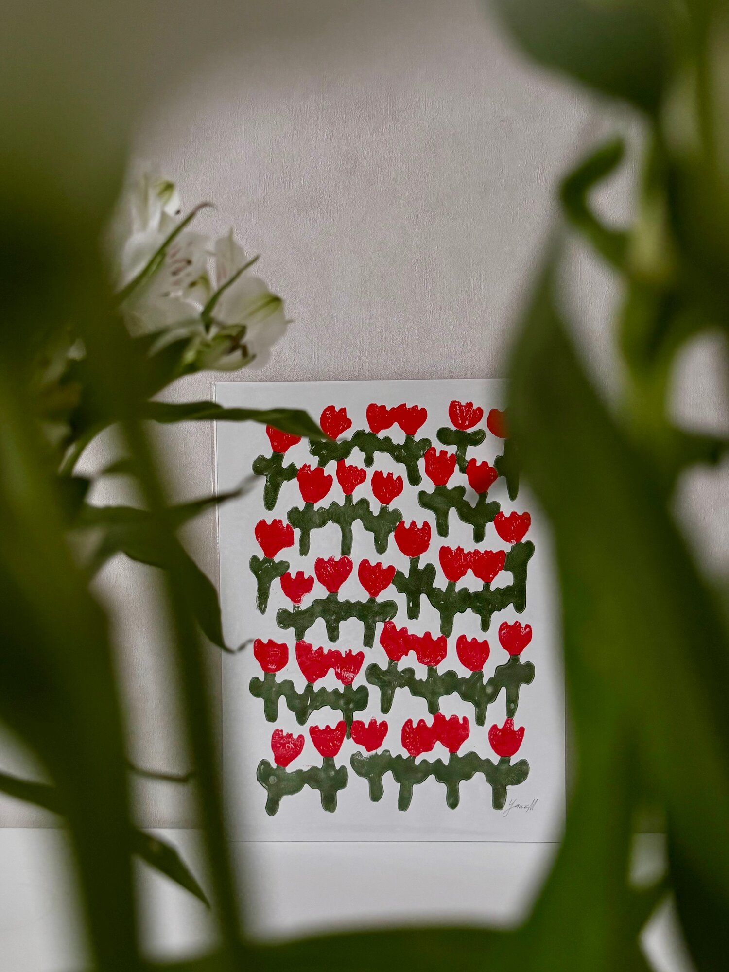 Постер "Цветы" 30х40 см, ручная работа, в подарочном конверте, красный