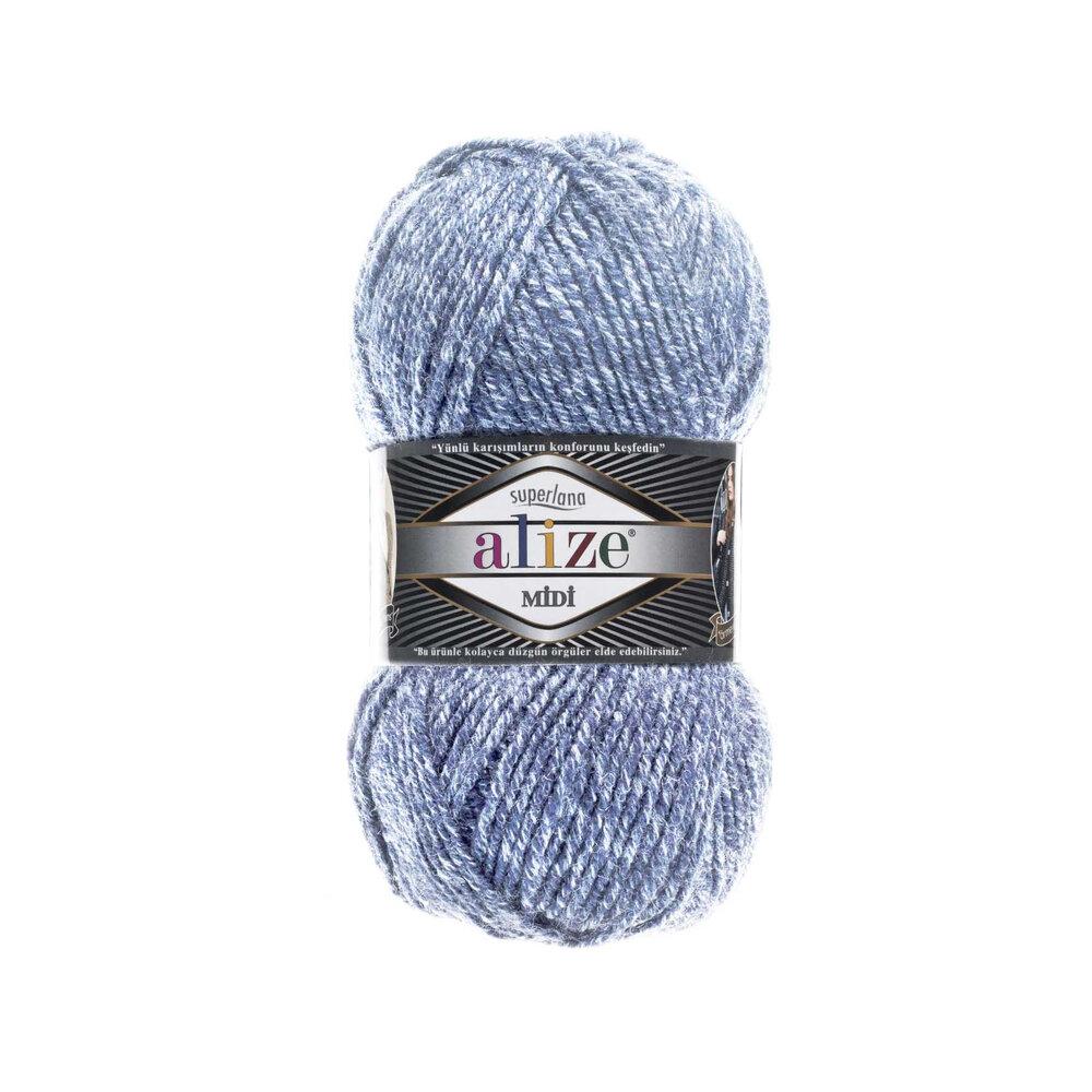 Пряжа для вязания Alize Superlana midi 806 синий жаспе 100 гр/170 м 25% шерсть, 75% акрил