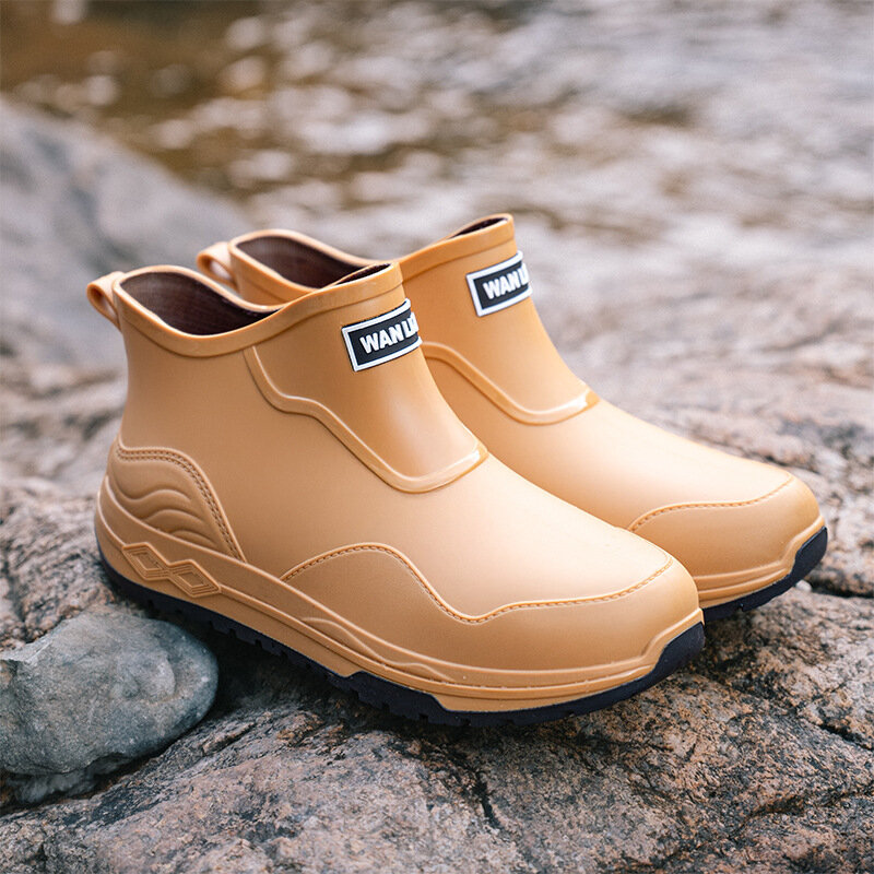 Стильные резиновые сапоги для мужчин, короткие, удобные уличные водонепроницаемые ботинки, универсальные, нескользящие, кухонные ботинки, водонепроницаемые ботинки для мытья автомобилей. Размер обуви. EU:44