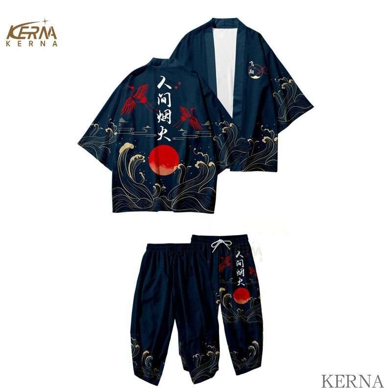 Kerna Японские мужские шорты и кимоно комплект Devil 3D Print-антрацитовый-52