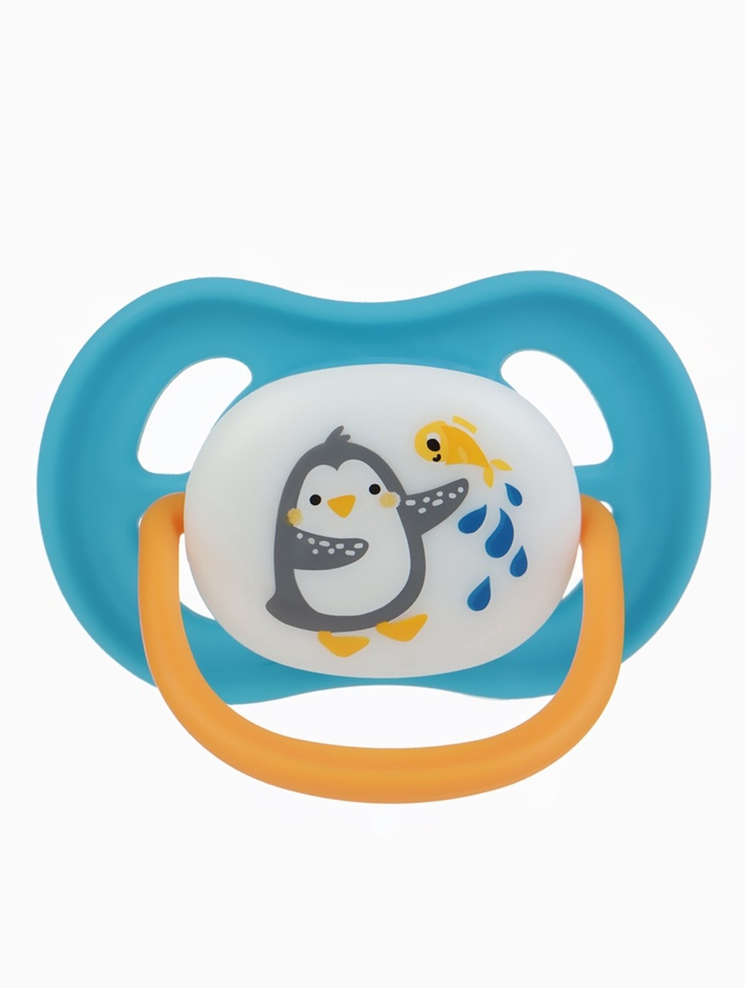 Соска-пустышка ортодонтическая «Пингвин», +6 мес, цвет голубой