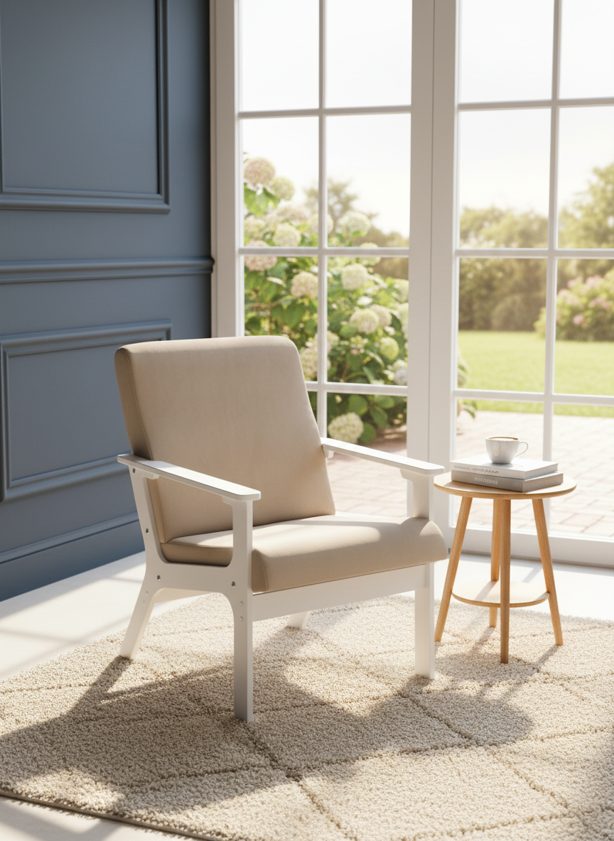 Кресло для отдыха "ретро мини" с низкой спинкой от "Мягкой посадки", обивка бежевый велюр