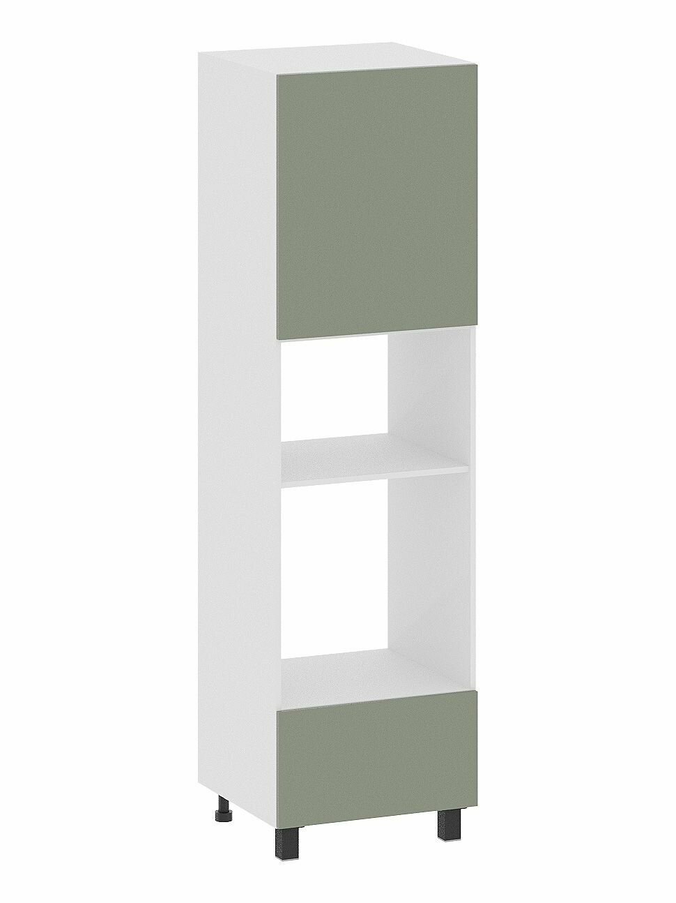 Модуль кухонный напольный, пенал под духовку и СВЧ Аурелио с доводчиками, с полками, с ящиком, 60х56.6х214 см, Белый / Эвкалипт софт