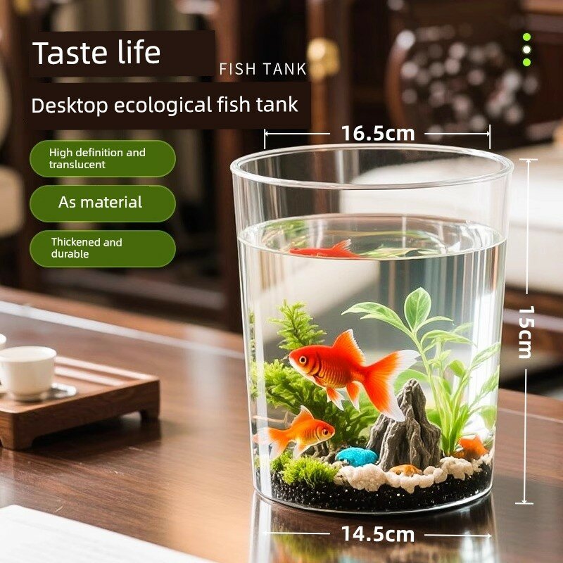 Средний настольный круглый пластиковый аквариум для маленьких рыб - ударопрочный, прозрачный, экологичный домашний