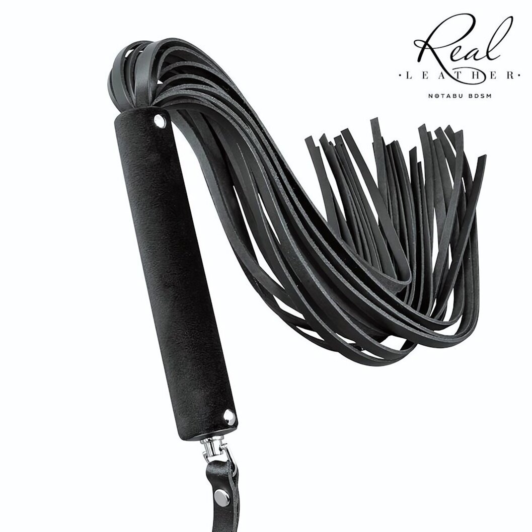 Плеть-флоггер «Real Leather», натуральная кожа, 84 см, черный, бархатистая рукоятка с петлей