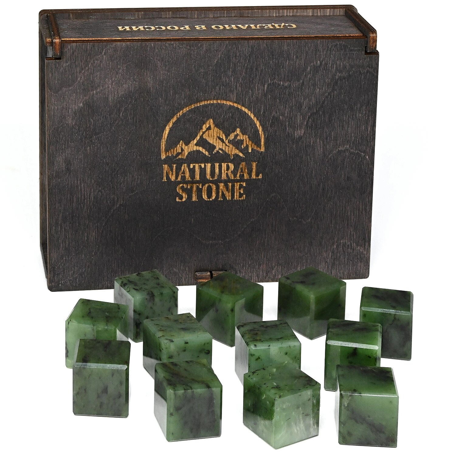 Камни для виски в подарочной упаковке 12 кубиков из нефрита .