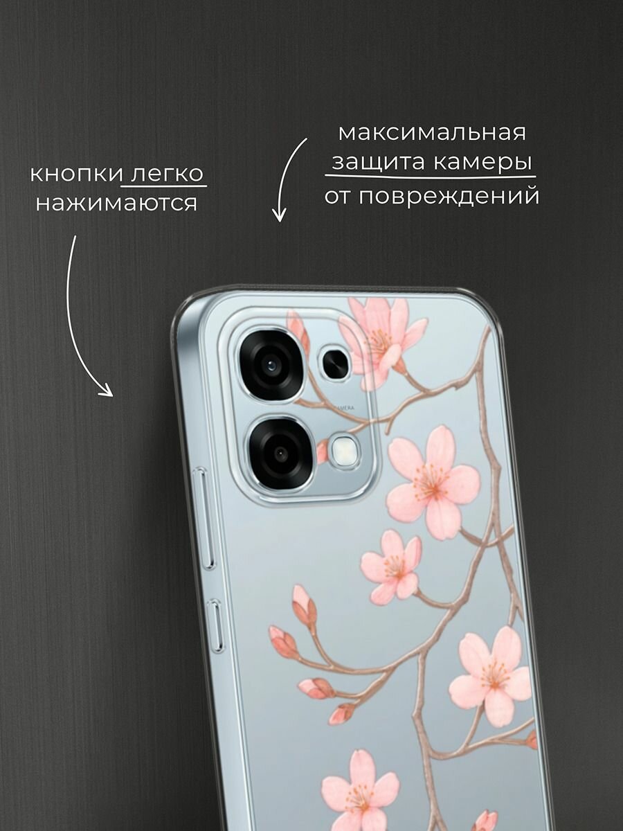 Силиконовый чехол на Oppo A6 Pro / Оппо A6 Про с принтом Веточка распускающейся сакуры 2 — фото 1