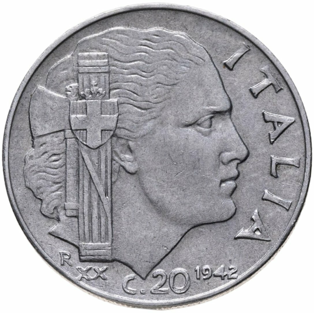 Италия 20 чентезимо 1942, Сталь, в сохранности XF