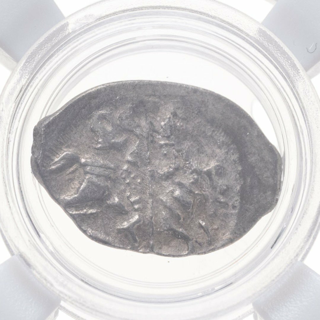 Лжедмитрий I Григорий Отрепьев, Копейка чекан Пскова 1605-1606 в слабе ННР AU55, Серебро