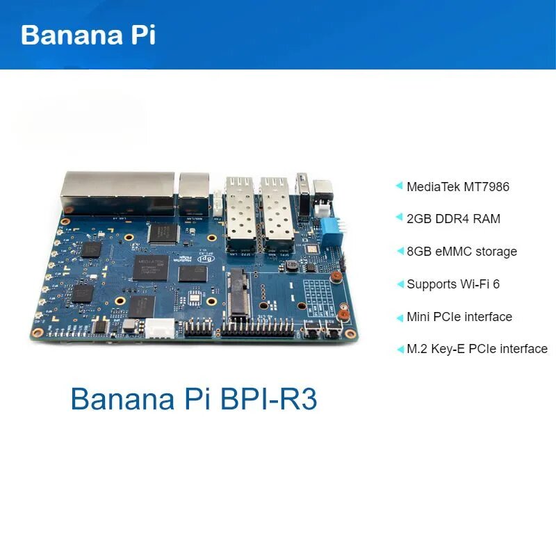 BPI-R3 Компьютер в сборке, MT7986, Power, Case, Оперативная память 2 ГБ, 2 LAN RJ-45, USB 2.0 x 2 — фото 1