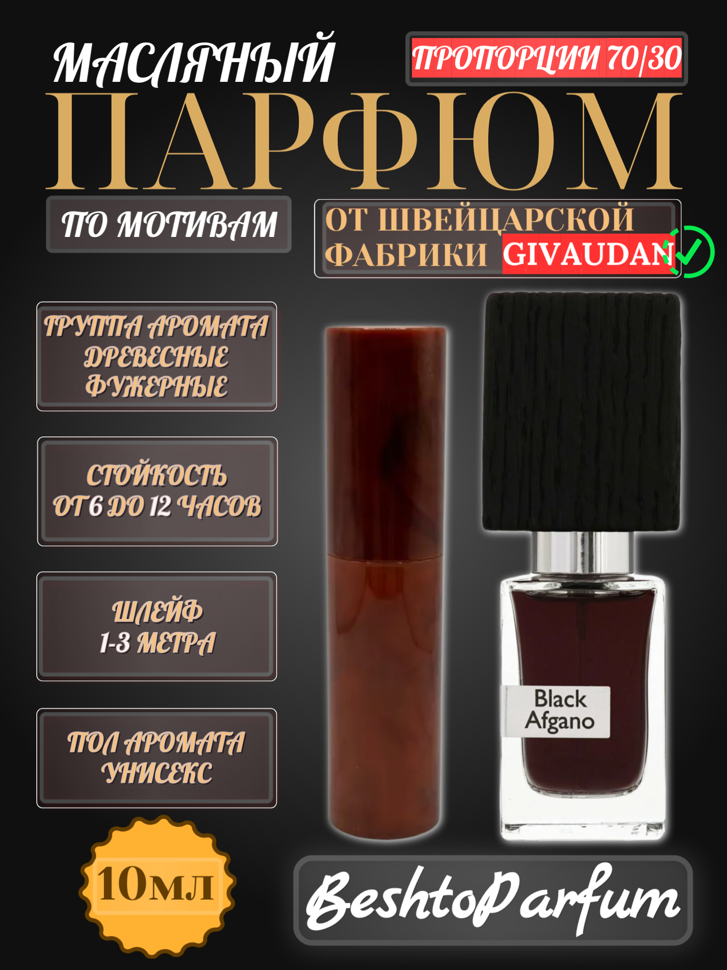 Масляные духи по мотивам Nasomatto Black Afgano — унисекс нишевый аромат, восточно-древесный / 10 мл