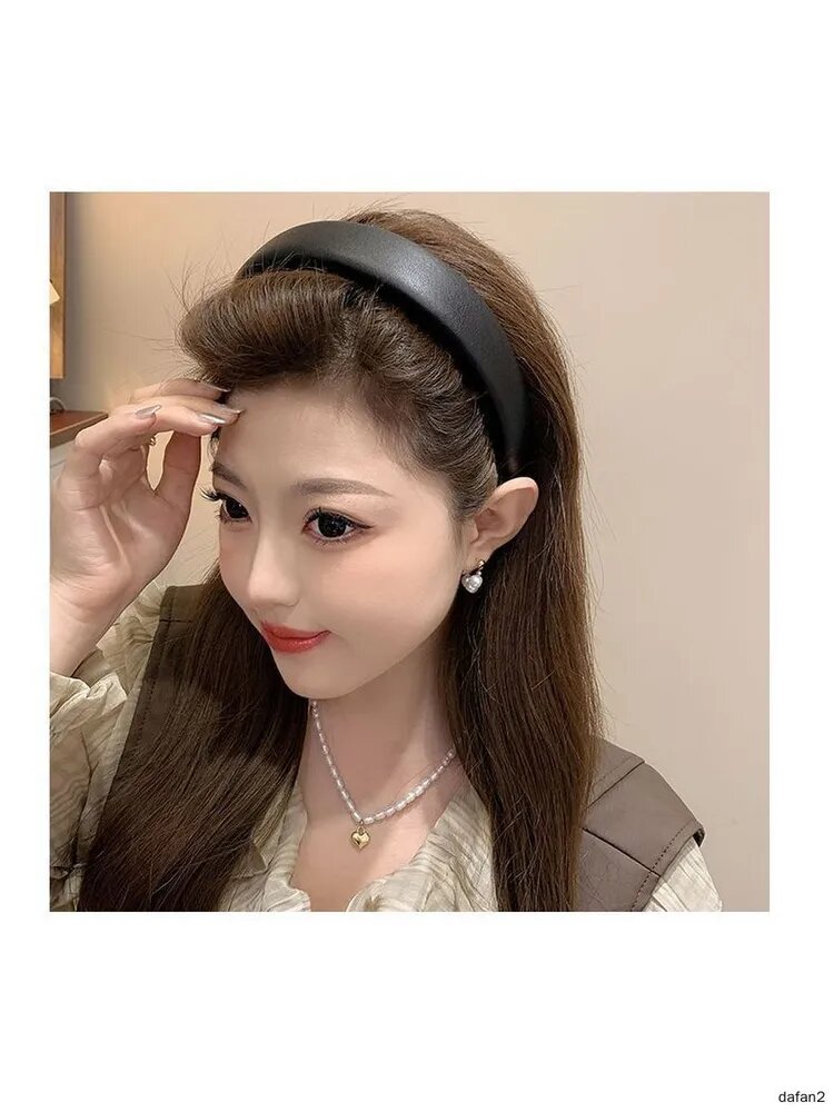 Ободок для волос черный кожаный женский стильный 1 шт. аксессуар для прически