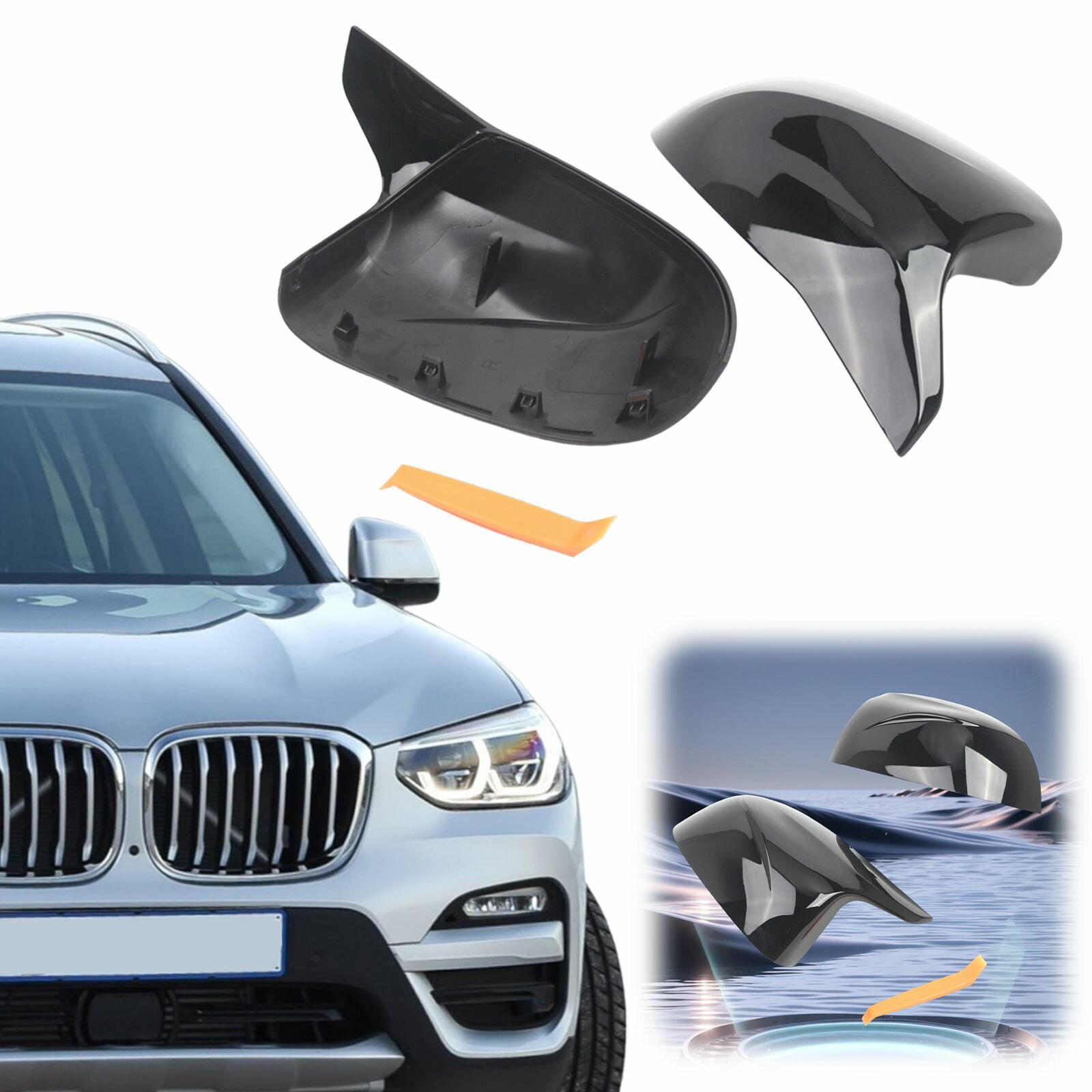 Чехлы для боковых зеркал BMW X3/X4/X5/X6/X7 (2018 2024), матовые чёрные, комплект из двух штук